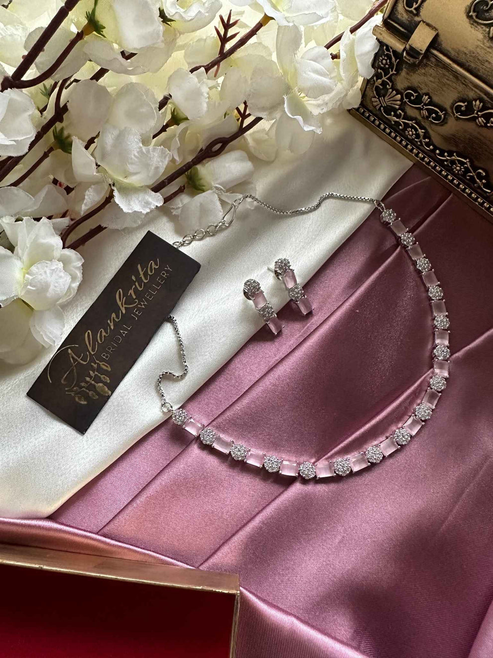 AD Necklace with Pink Stones – Alankrita Bridal Jewellery
